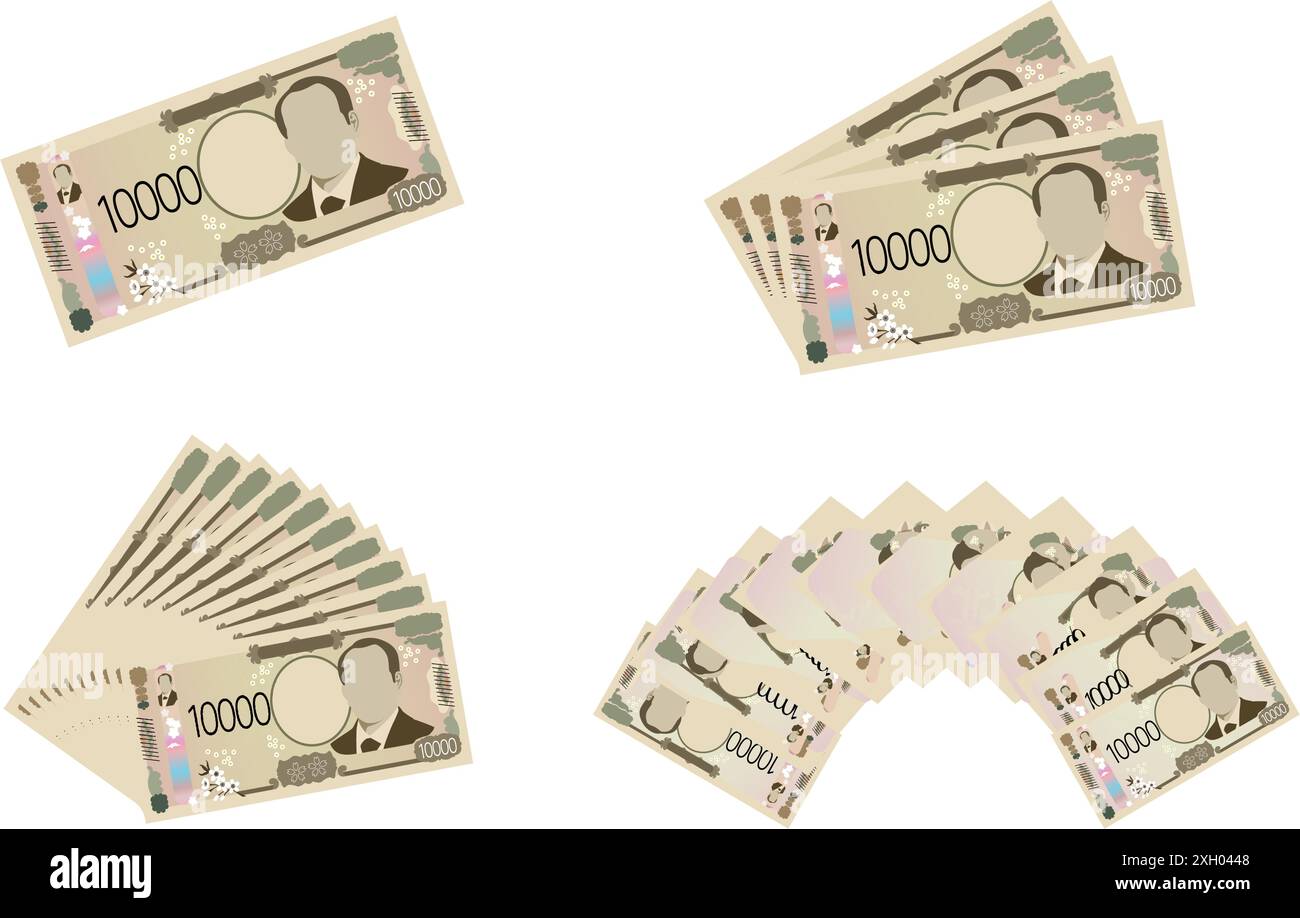 Japanese currency, illustration of new 10,000 yen bill, combination of ...