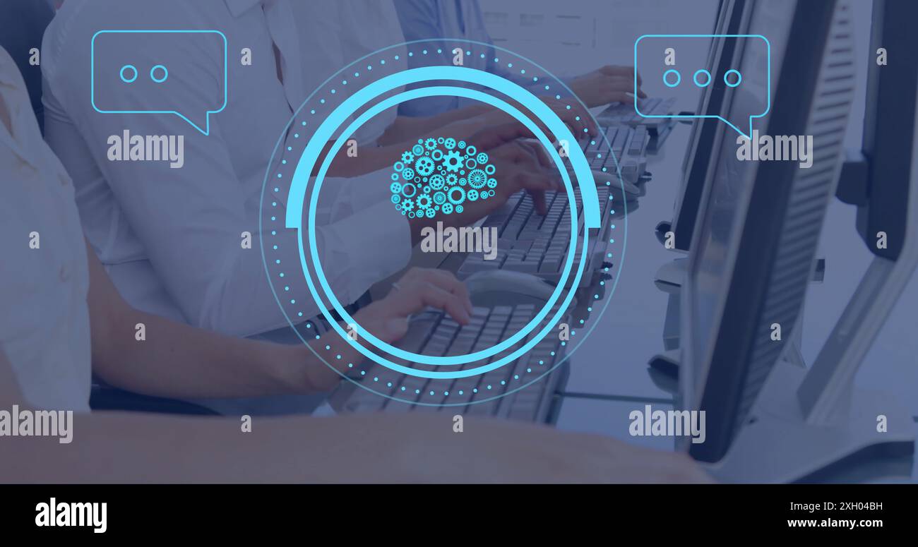 Image of ai data processing and brain over diverse people using ...