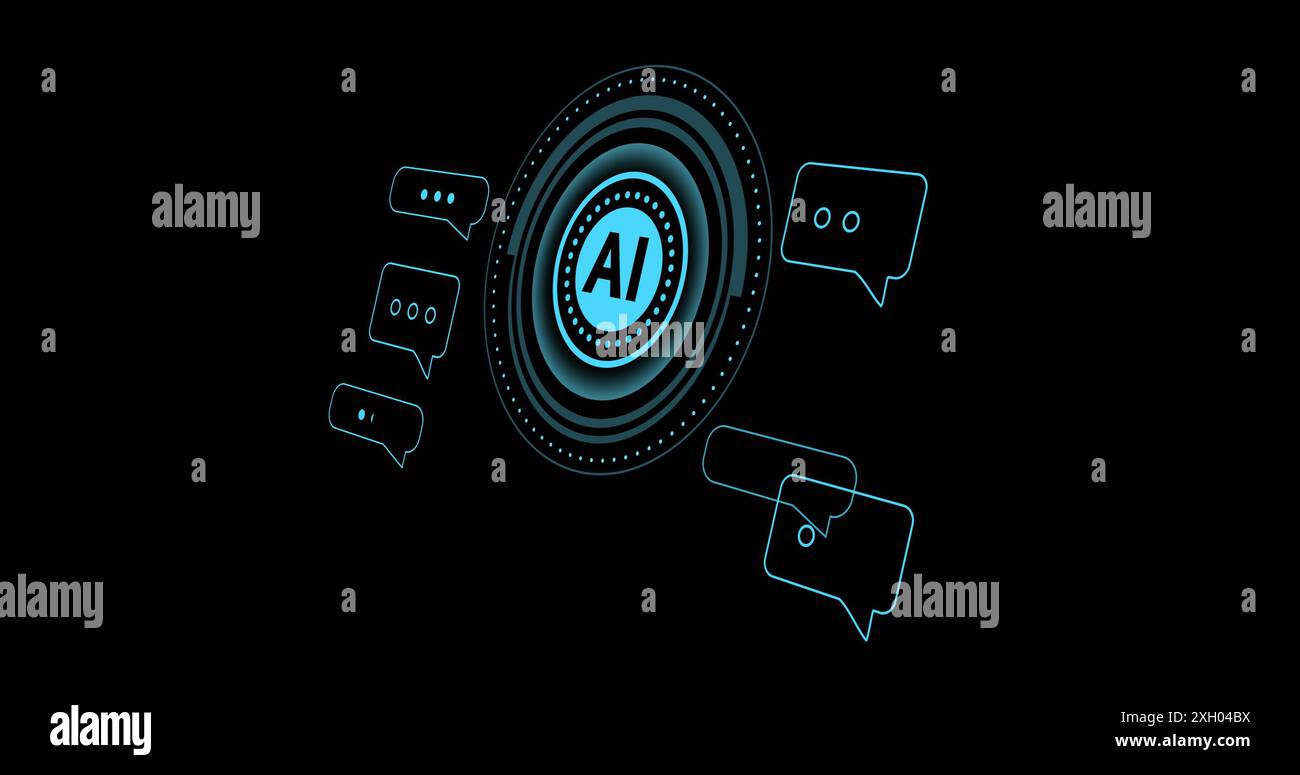 Image of text and ai data processing over black background. Global ...