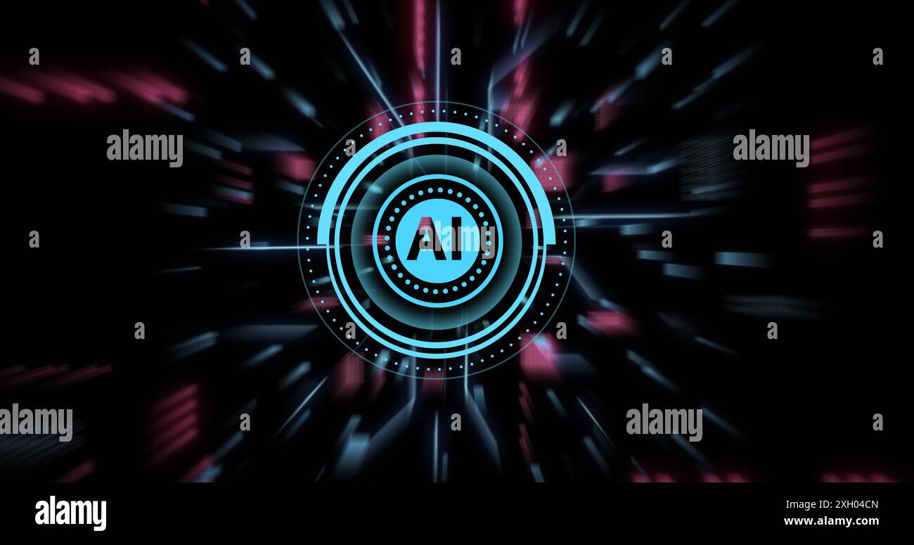 Image of ai data processing over black background. Global artificial intelligence, data ...