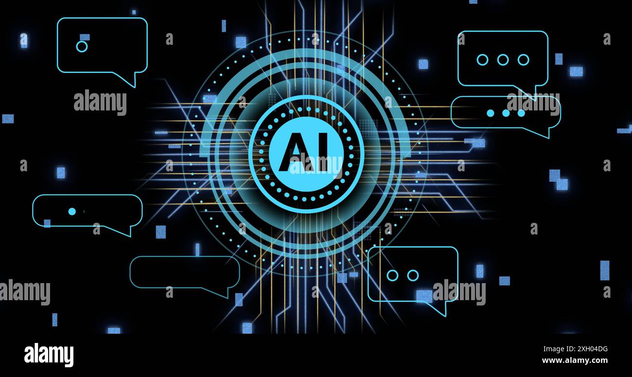 Image of ai data processing over black background. Global artificial ...