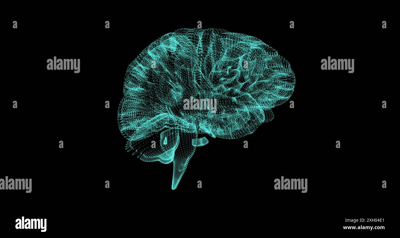 Image of human brain and ai data processing over black background. Global artificial ...