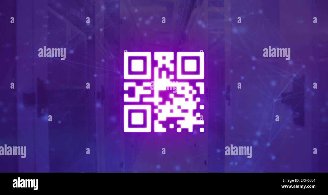 Image of qr code scanning over computer keyboard. Connections networks technology and digital ...