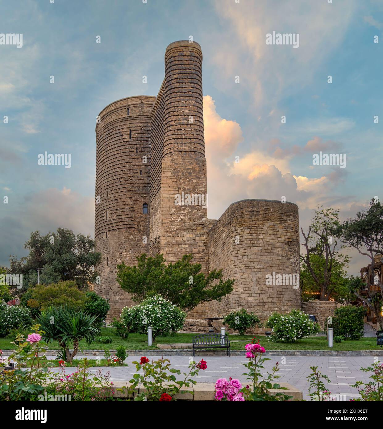 The Maidan Tower in Baku, Azerbaijan stands tall against a backdrop of ...