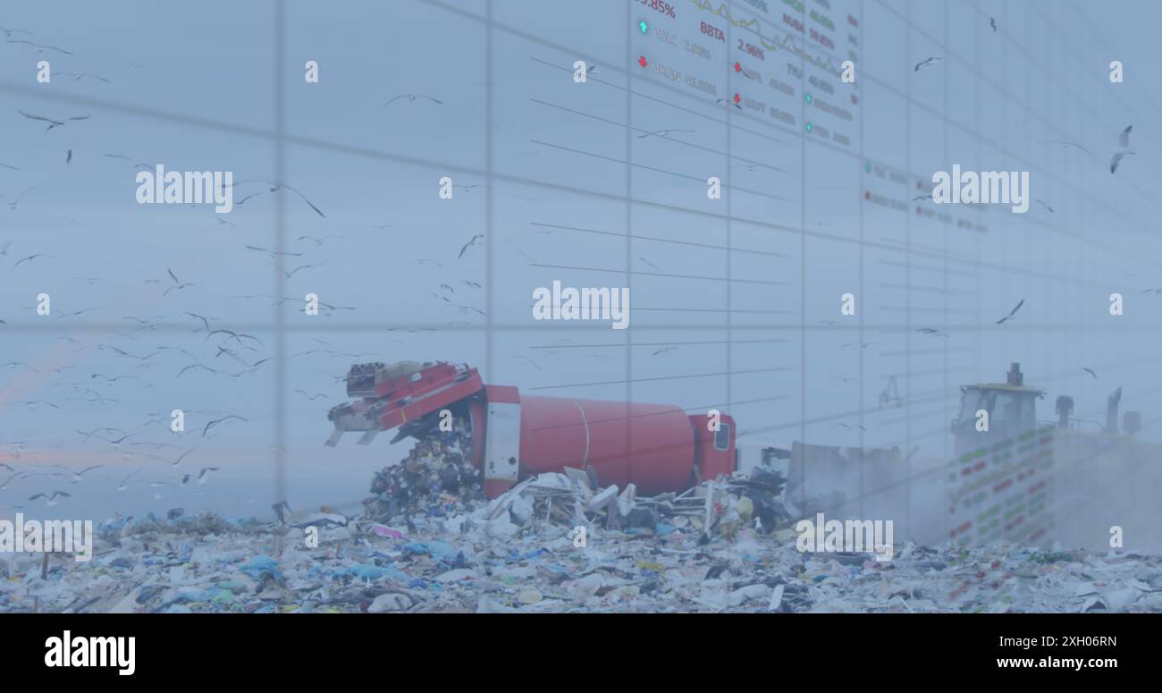 Image of lens flare, graph, trading board, garbage spilled out of ...