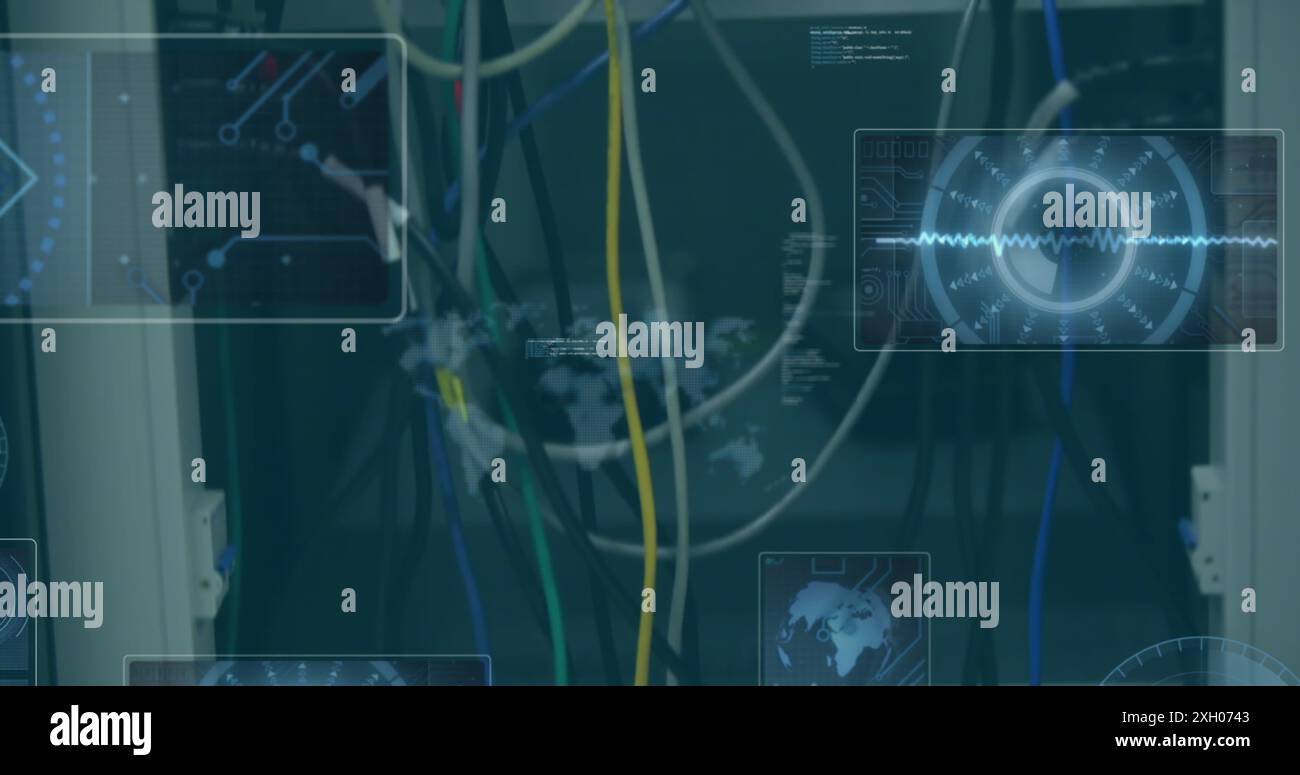 Image of data processing and binary coding against close up of computer ...