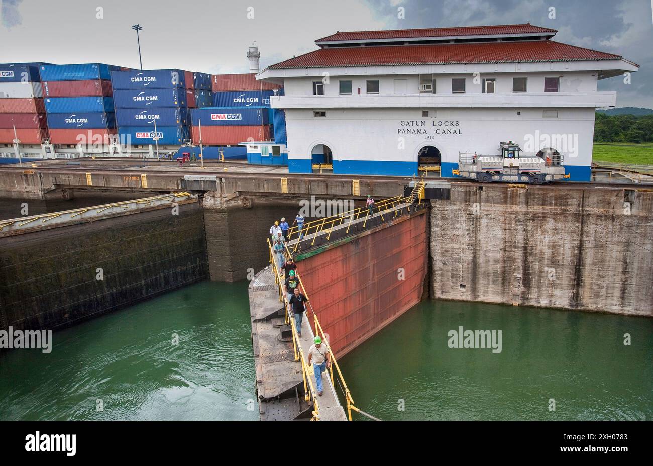 Panama, the Gatun Locks, 10 km south of Colon, bring ships from ...