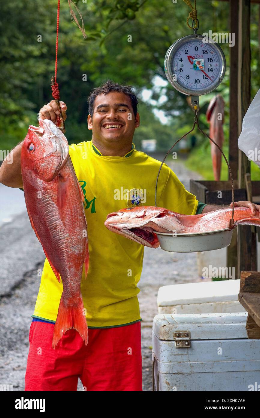 Panama, red snapper is sold along the road in Chiriqui provence. The ...