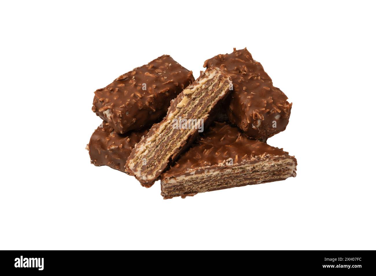Chocolate coconut wafer bar isolated on white background. Tasty ...