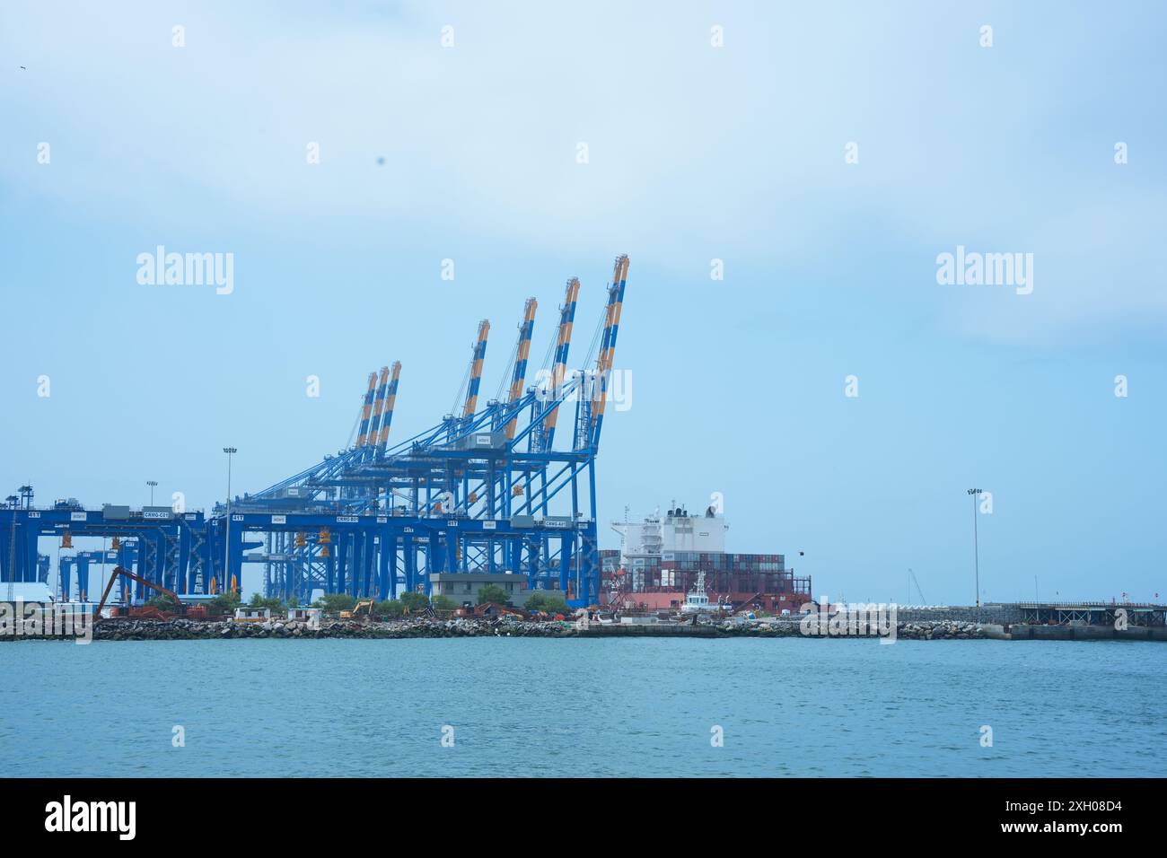 San Fernando the first mothership anchored at Vizhinjam port Stock ...