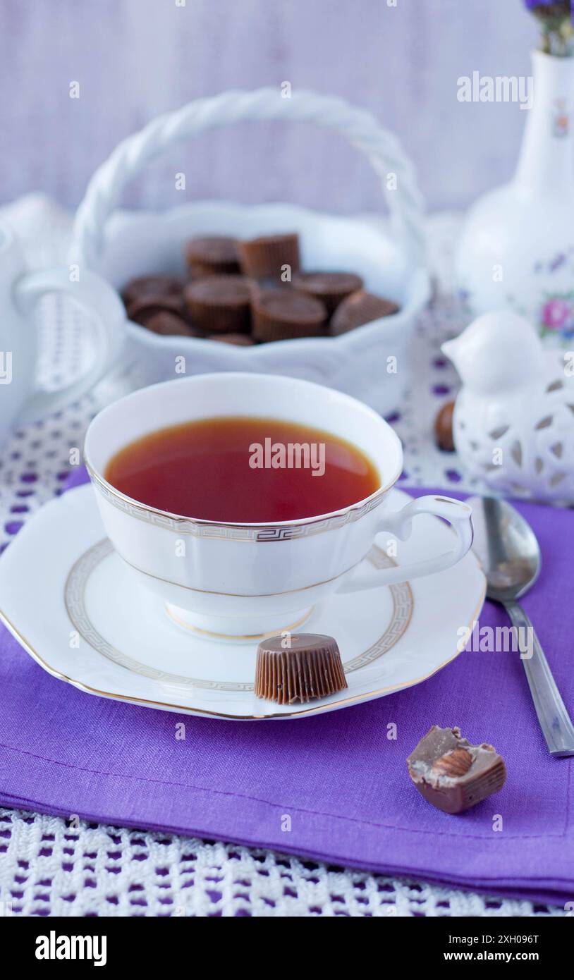Homemade chocolates with a cup of tea Stock Photo - Alamy
