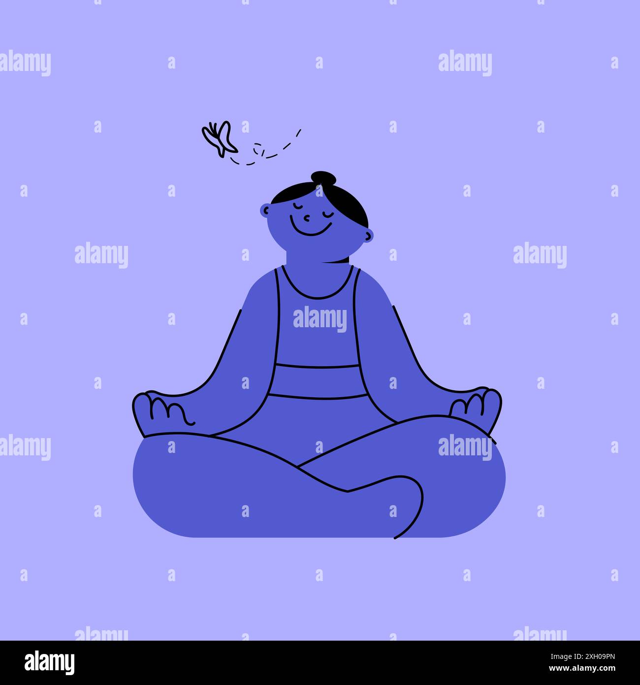 Serene blue character sitting cross-legged in meditation pose with a ...