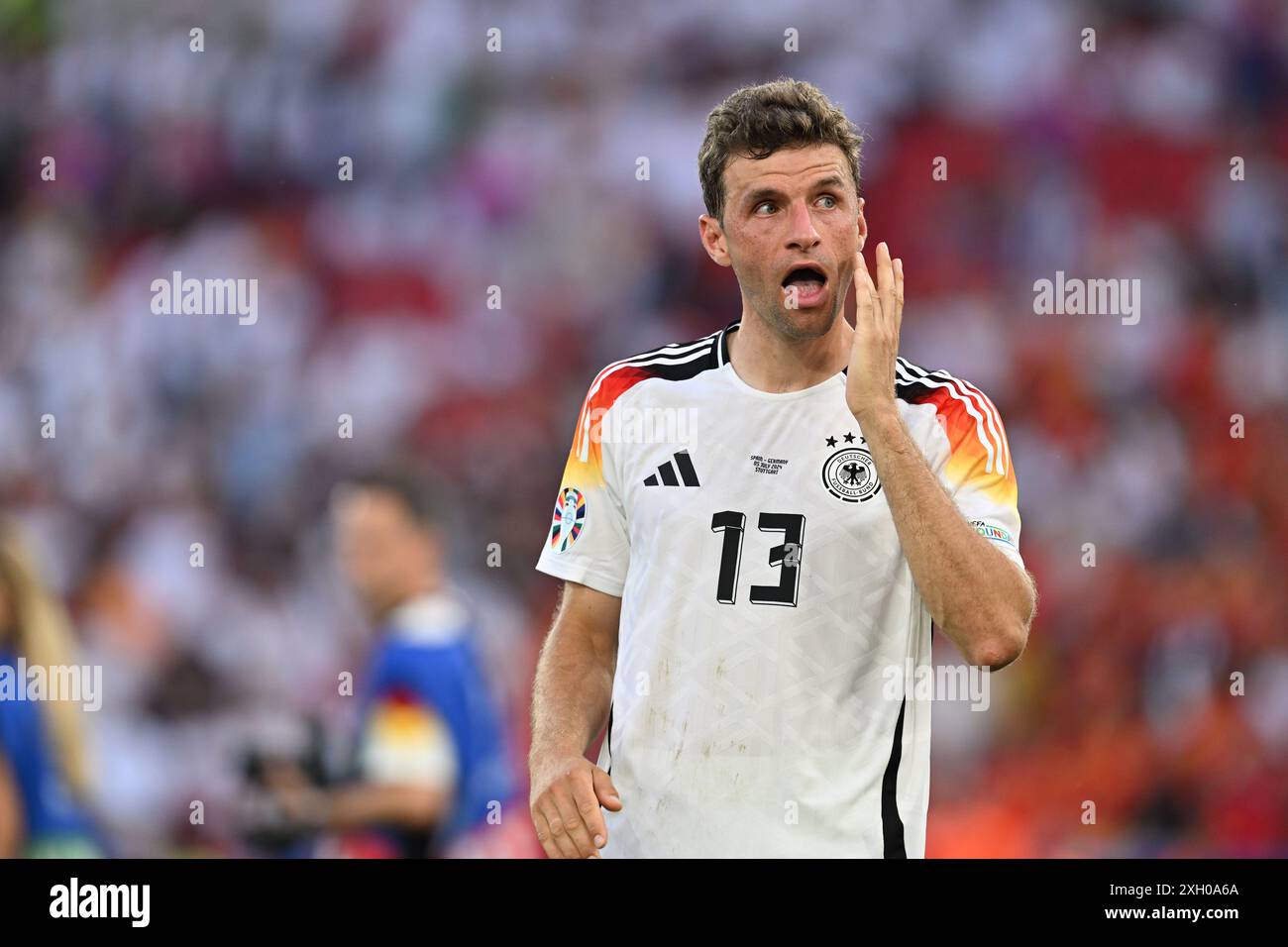 Thomas Muller (13) of Germany thanking the fans and supporters after a ...