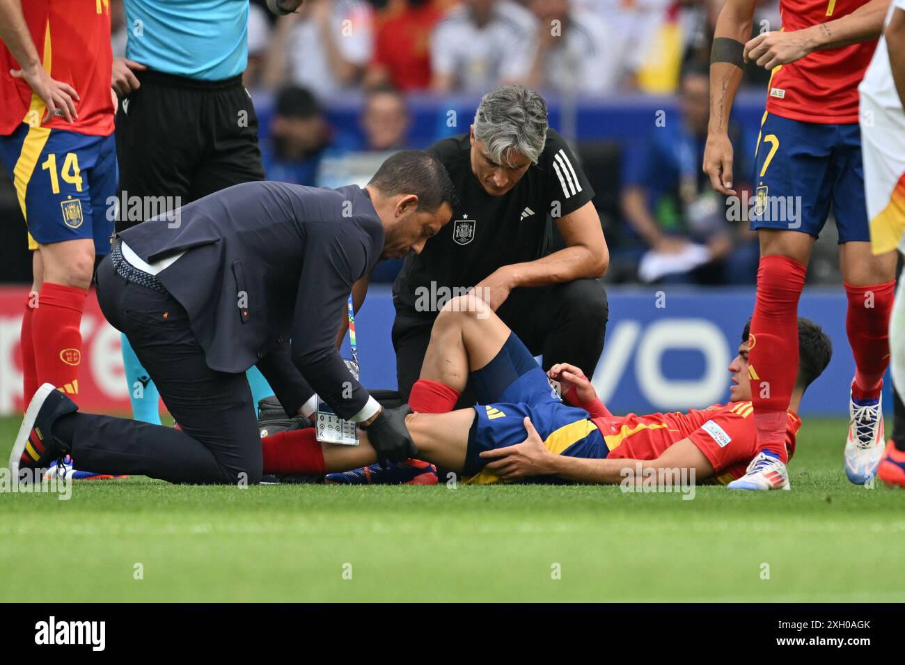 Pedri (Pedro Gonzalez Lopez) (20) of Spain pictured in pain with an ...
