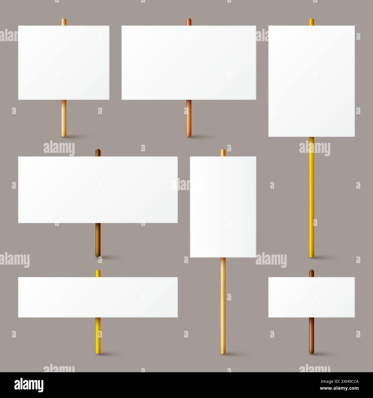 Blank white protest sign with wooden holder. Various realistic vector ...