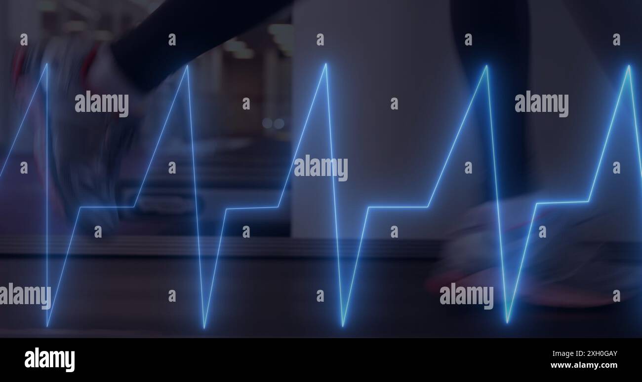 Image of cardiograph over sports people exercising. Health, fitness and ...
