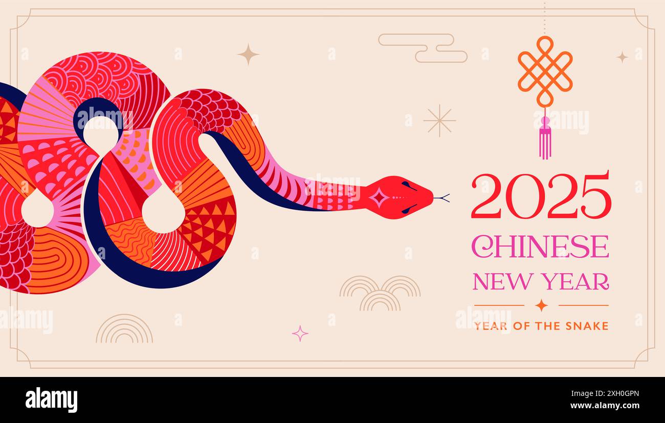 Chinese new year 2025 year of the Snake. Red Snake illustration and ...