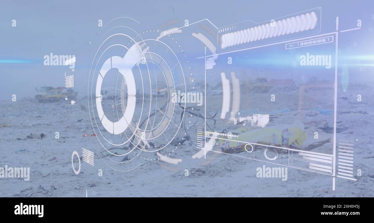Image of loading circle with bar graph and lens flare over low angle ...