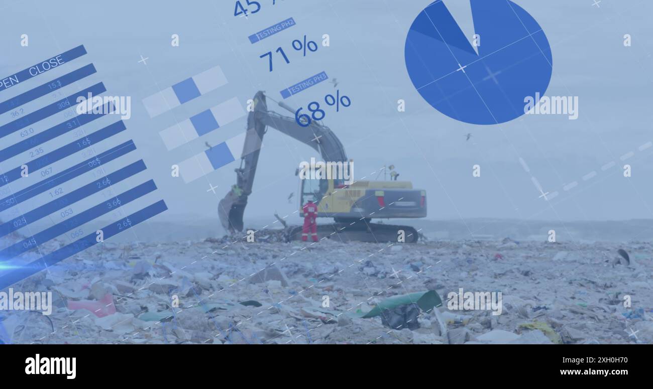 Image of data processing and statistics over wasteland. Global ...