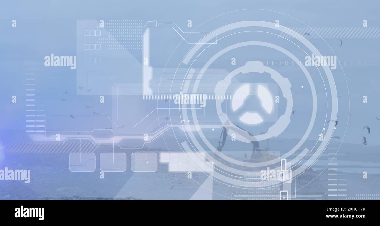 Image Of Arc Reactor And Abstract Pattern Over Bulldozer Leveling The Garbage At Dump Yard