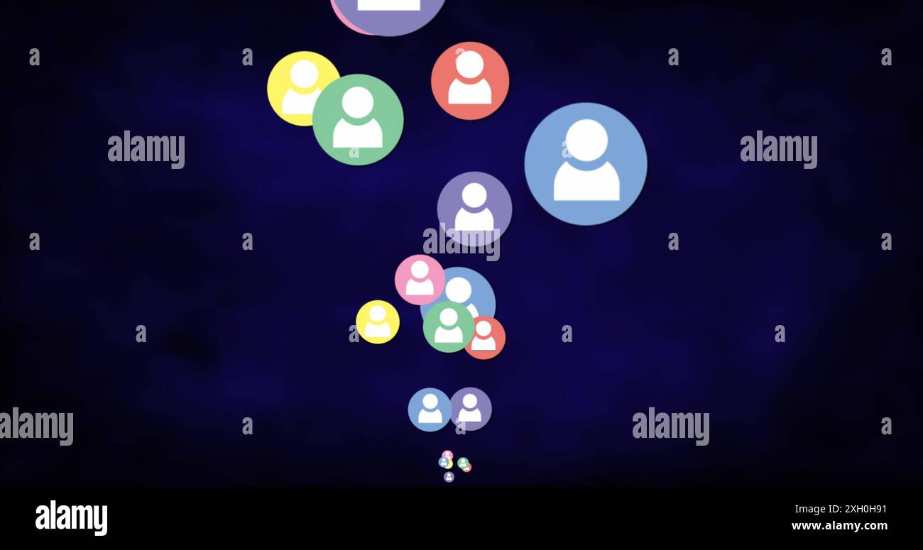 Image of multiple colorful profile icons floating against blue ...