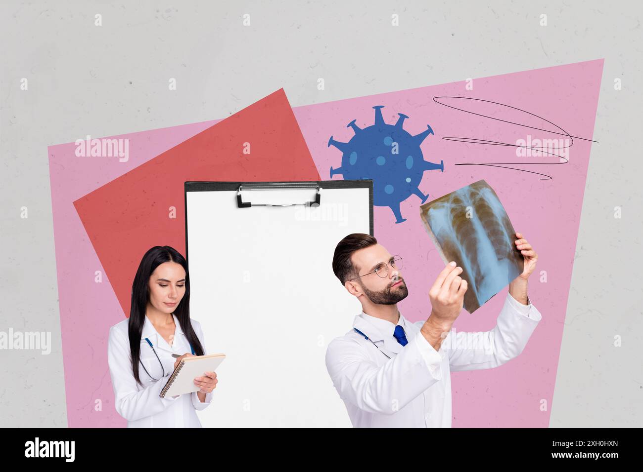 Creative image collage young doctors hospital job examine xray scan ...