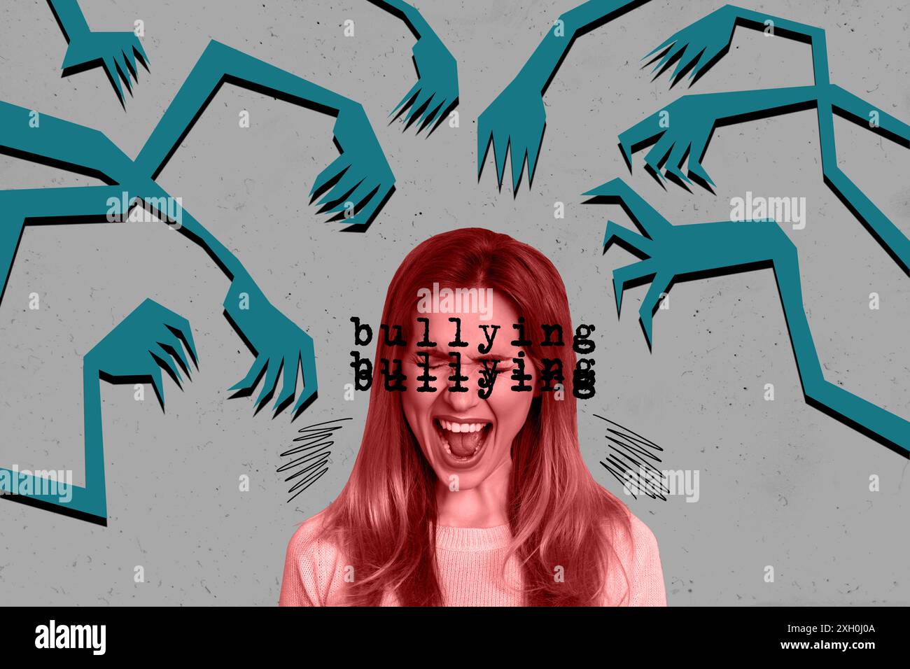 Composite photo collage of unhappy angry girl scream bullying threat ...