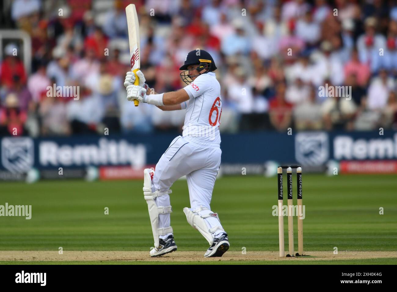 London, England. 11th July 2024. Joe Root bats during Day Two of the ...