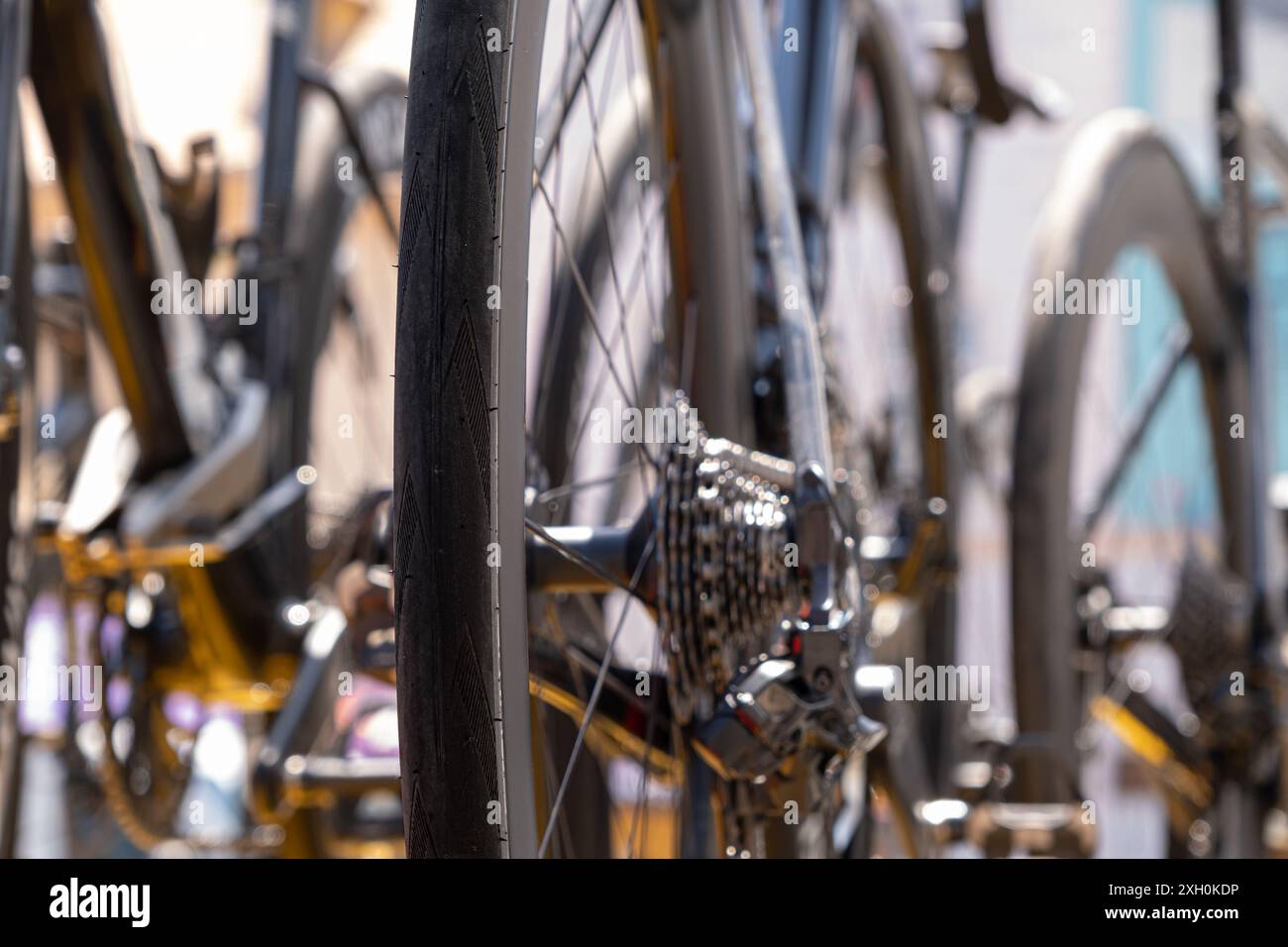 road bike, rear view, focus on wheel tyre Stock Photo - Alamy