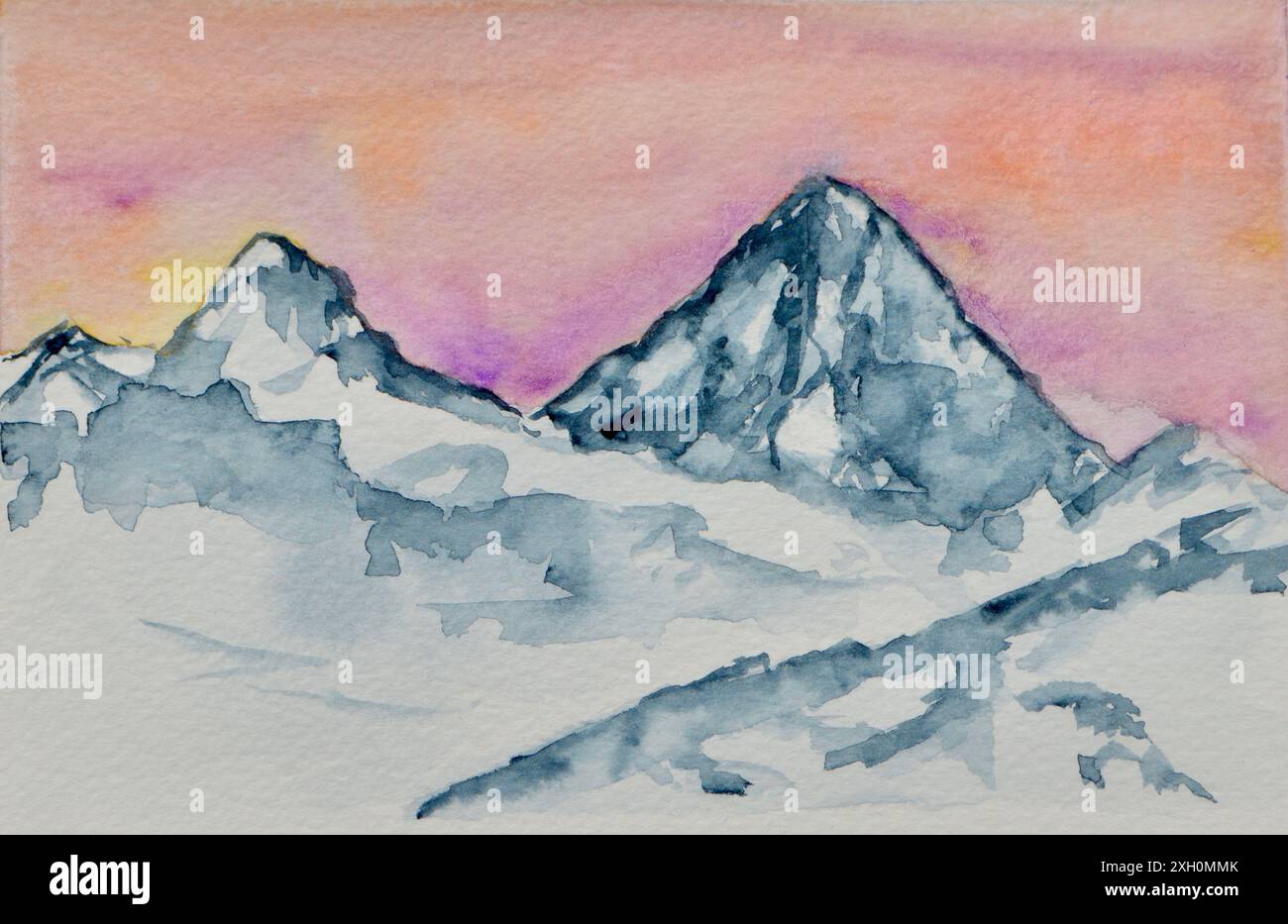 cold mountains watercolor painting illustration art cold alpin Stock ...