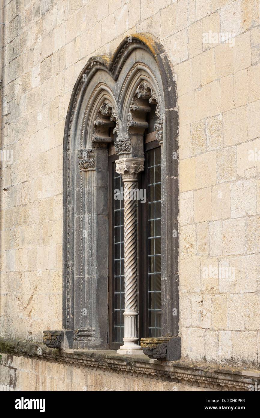 Gothic Arched Window with Ornate Spiral Column: Medieval Church ...