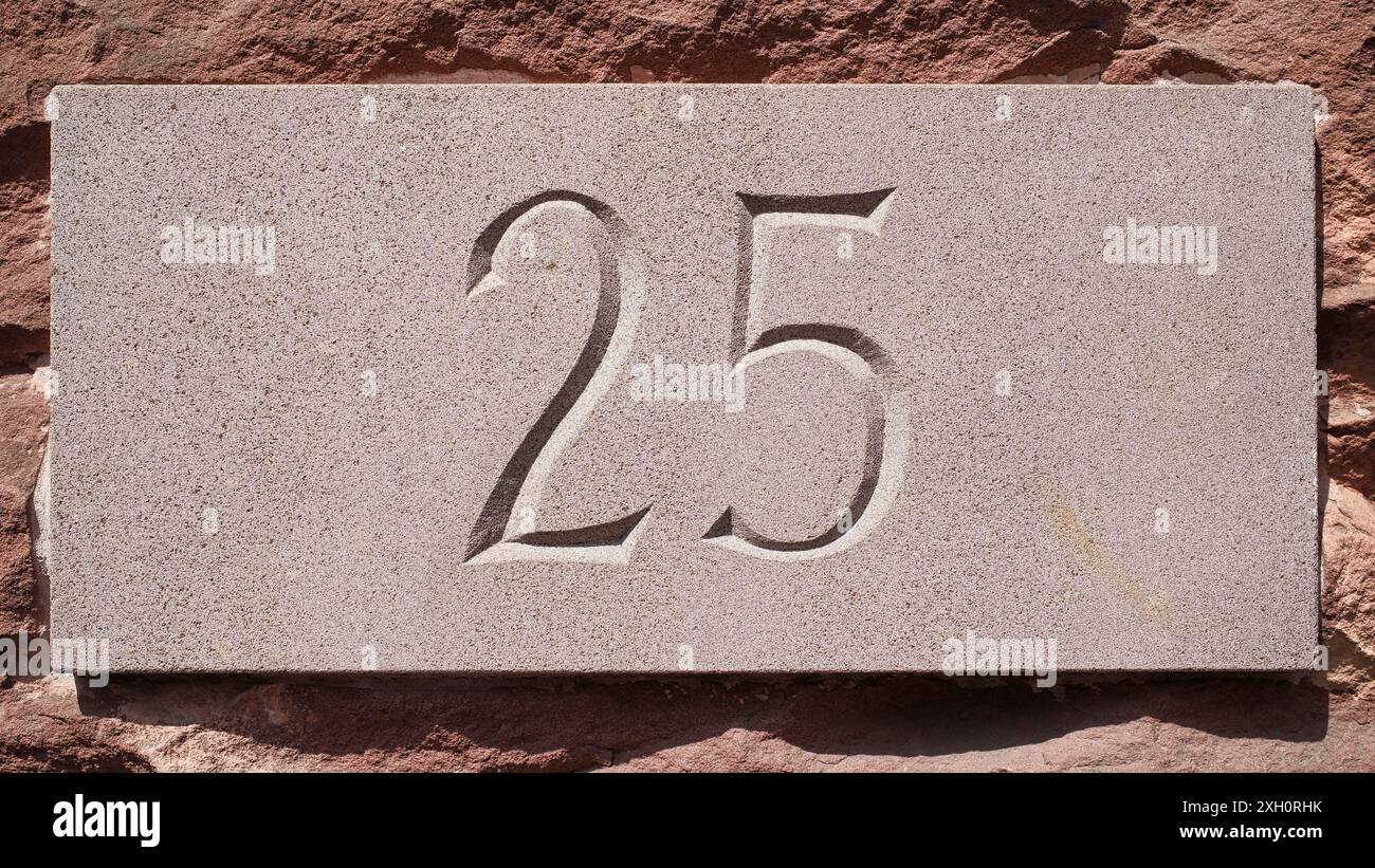House number plate, number 25, digit, anniversary, birthday, North ...