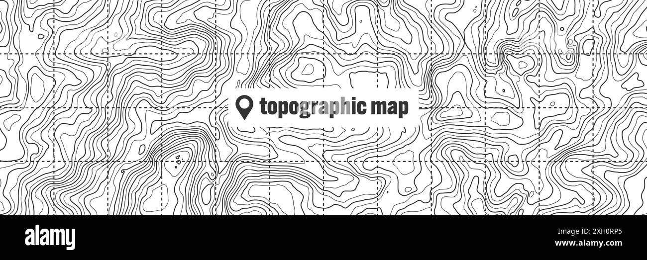 Topographic map with contour lines. Geographic terrain grid, relief ...
