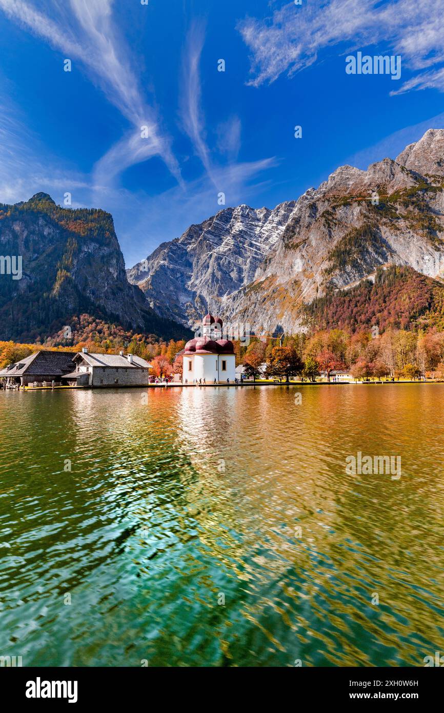 Pilgrimage church St. Bartholomae on the Hirschau peninsula in the ...
