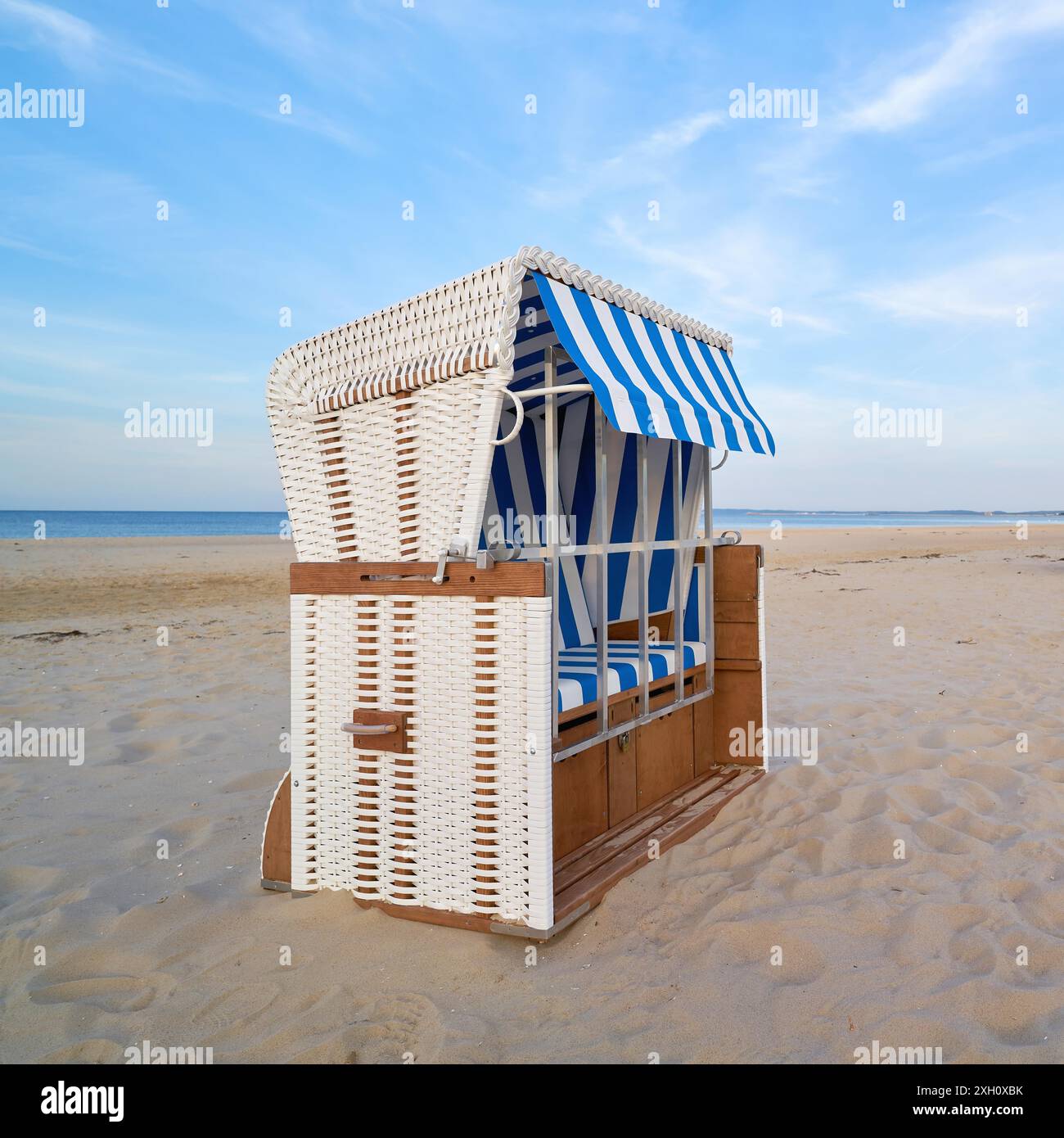 Beach chair on the beach in Ahlbeck on the German Baltic Sea coast ...