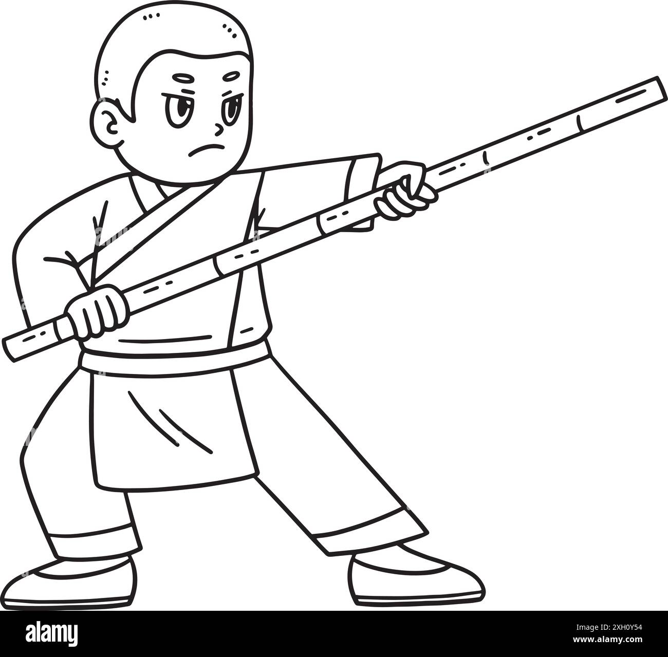 Buddhism Shaolin Monk with Bamboo Stick Isolated Stock Vector Image ...