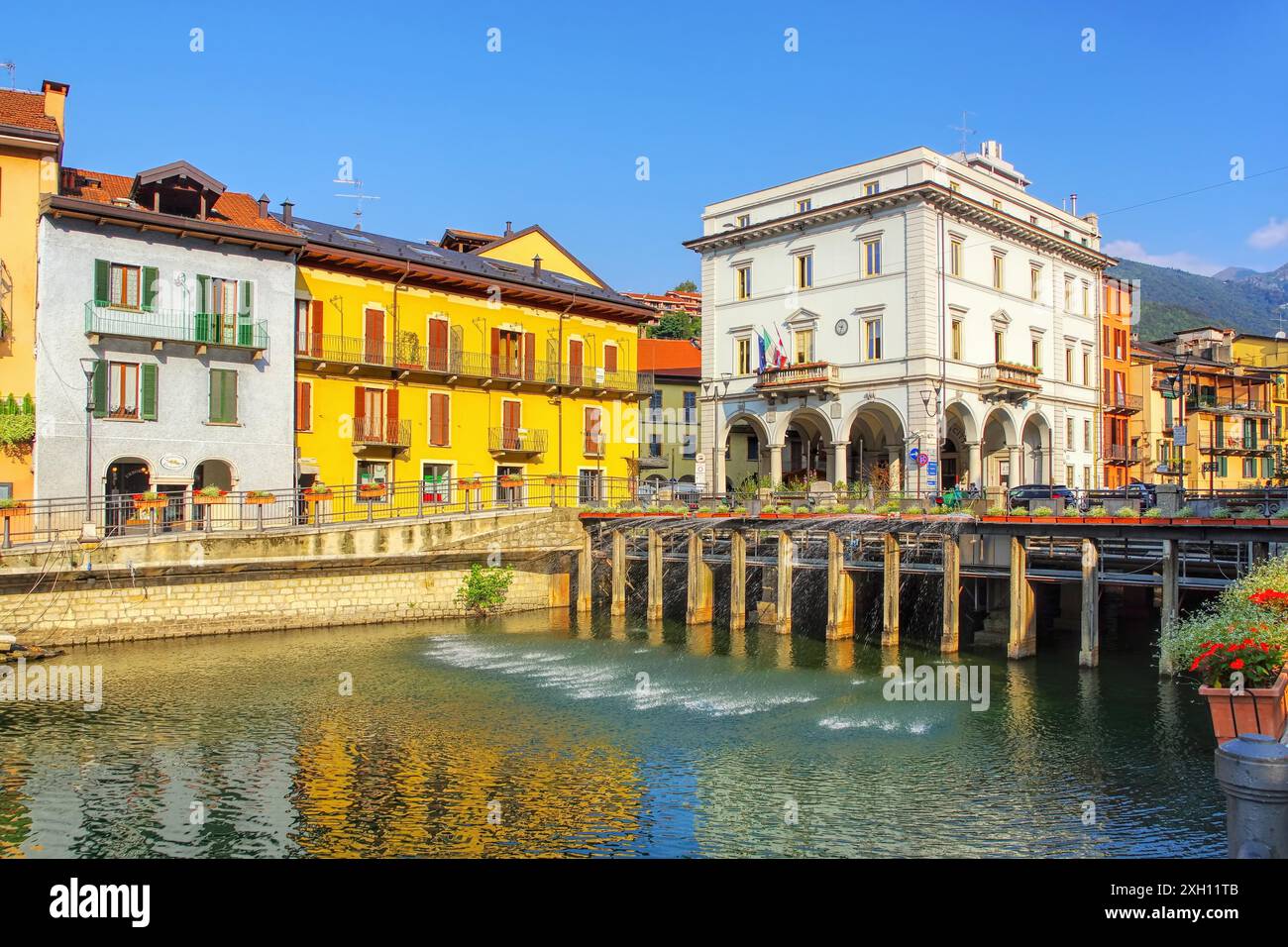View of the town Omegna and the river Nigoglia at the Lake Orta in ...