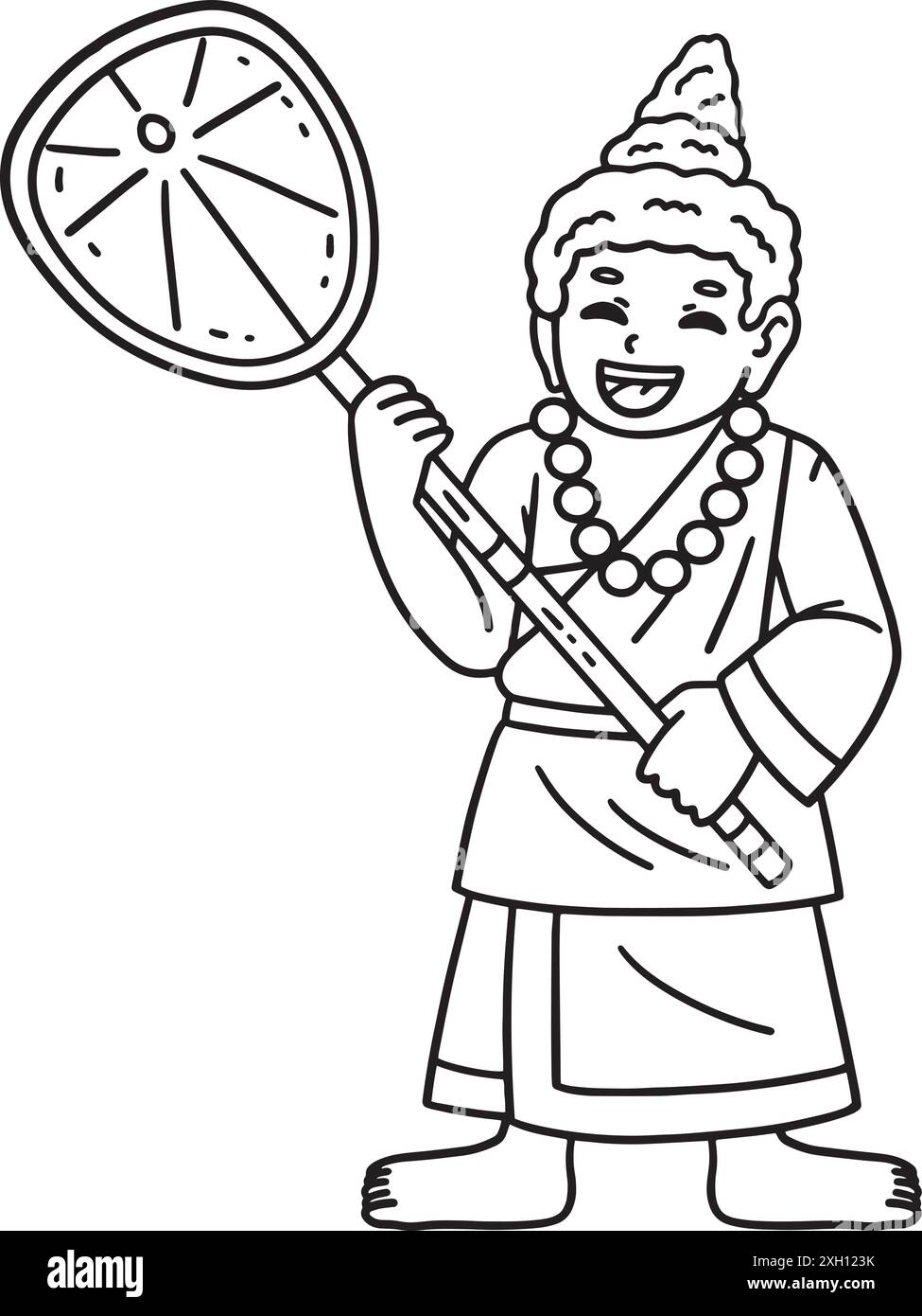 Buddhism Buddha with Talipot Fan Isolated Coloring Stock Vector Image ...