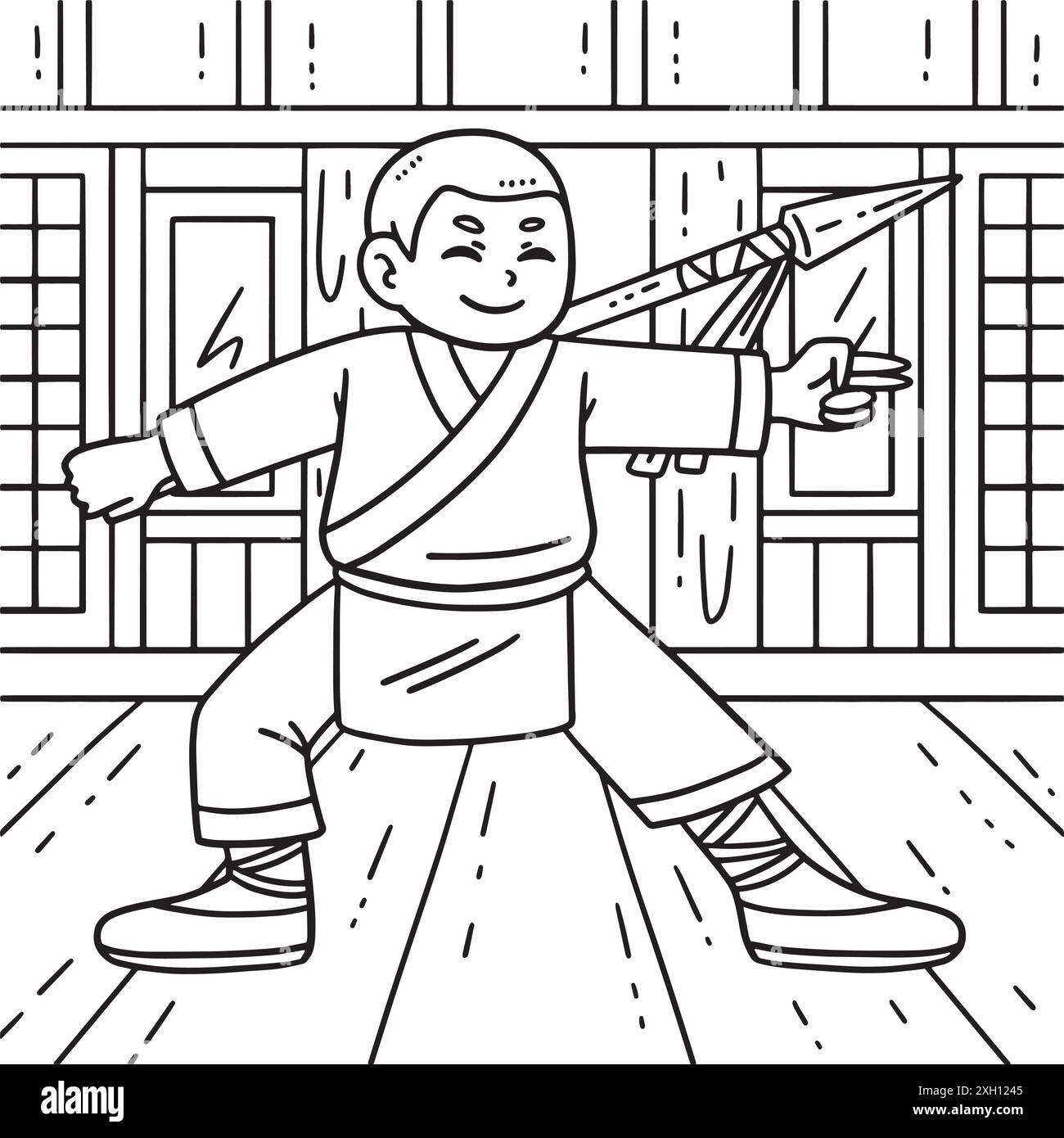 Buddhism Shaolin Monk with Spear Coloring Page Stock Vector Image & Art ...