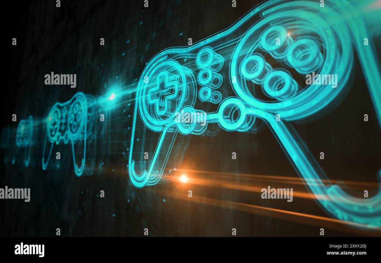 Gaming pad and joystick play video game symbol digital concept. Network ...