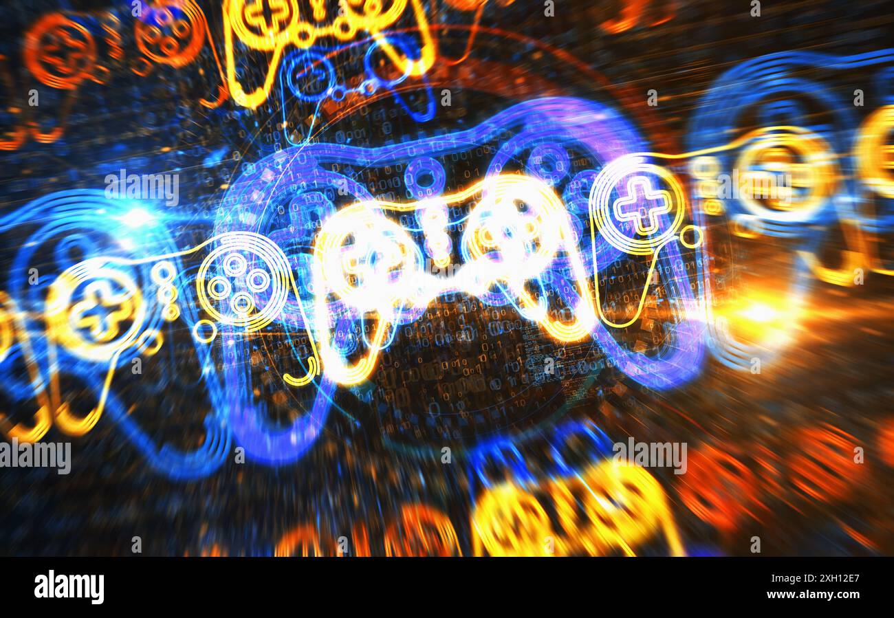 Gaming pad and joystick play video game symbol digital concept. Network ...