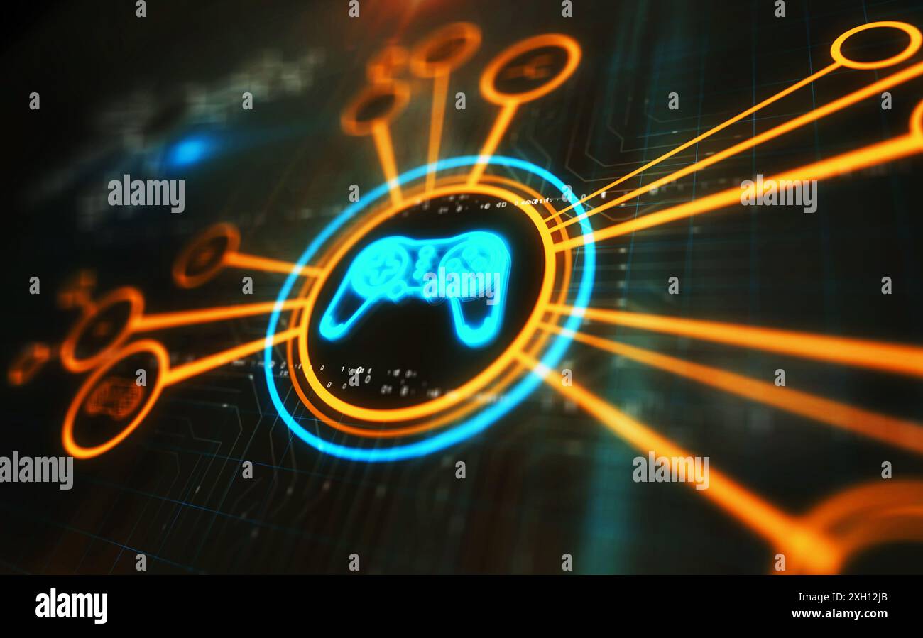 Gaming pad and joystick play video game symbol digital concept. Network ...