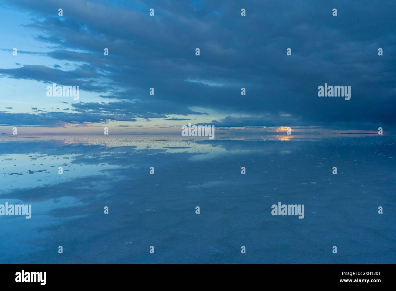 Uyuni Salt Flats and Reflection on Water at Sunset. Aerial View ...
