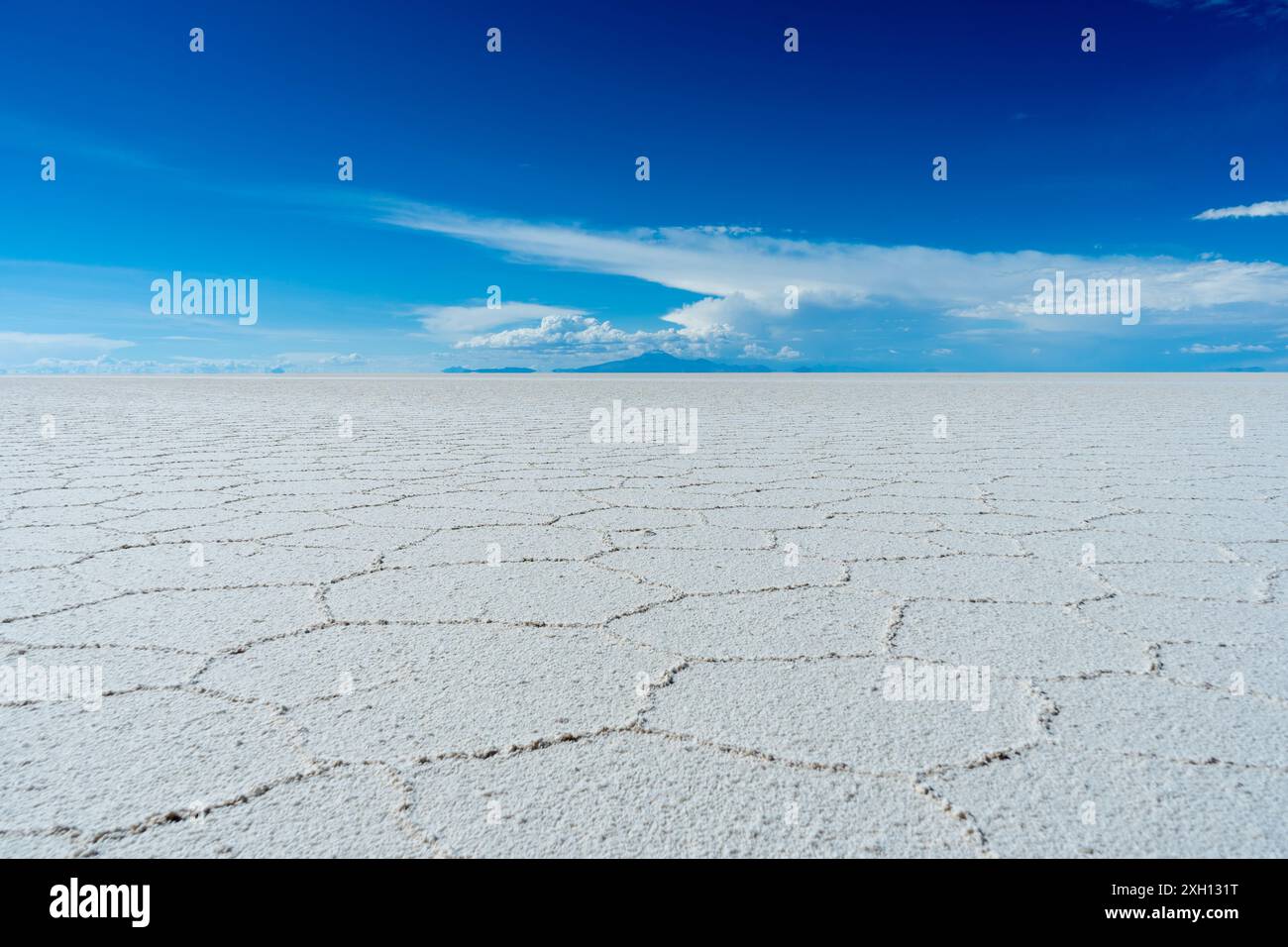 Uyuni Salt Flats on Sunny Day. Salar De Uyuni. Altiplano, Bolivia. Dry ...
