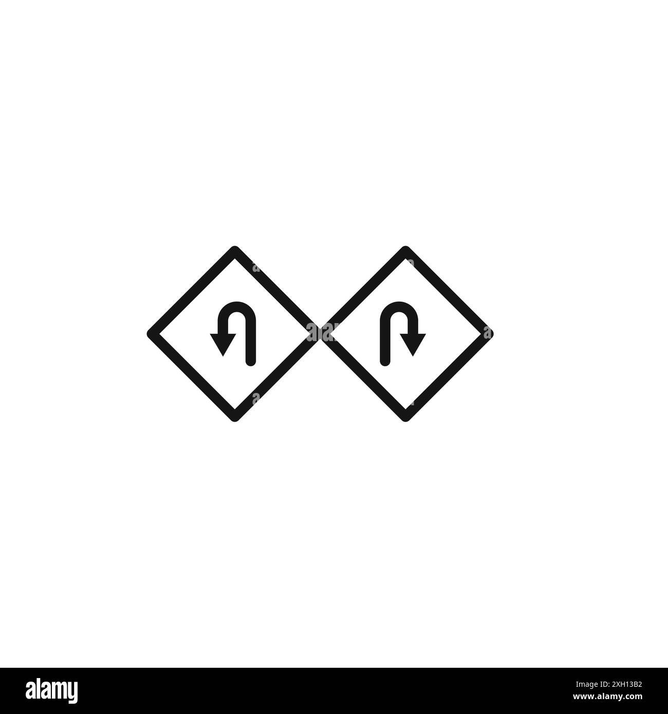 Left & Right U-Turn Warning icon logo sign vector outline in black and ...
