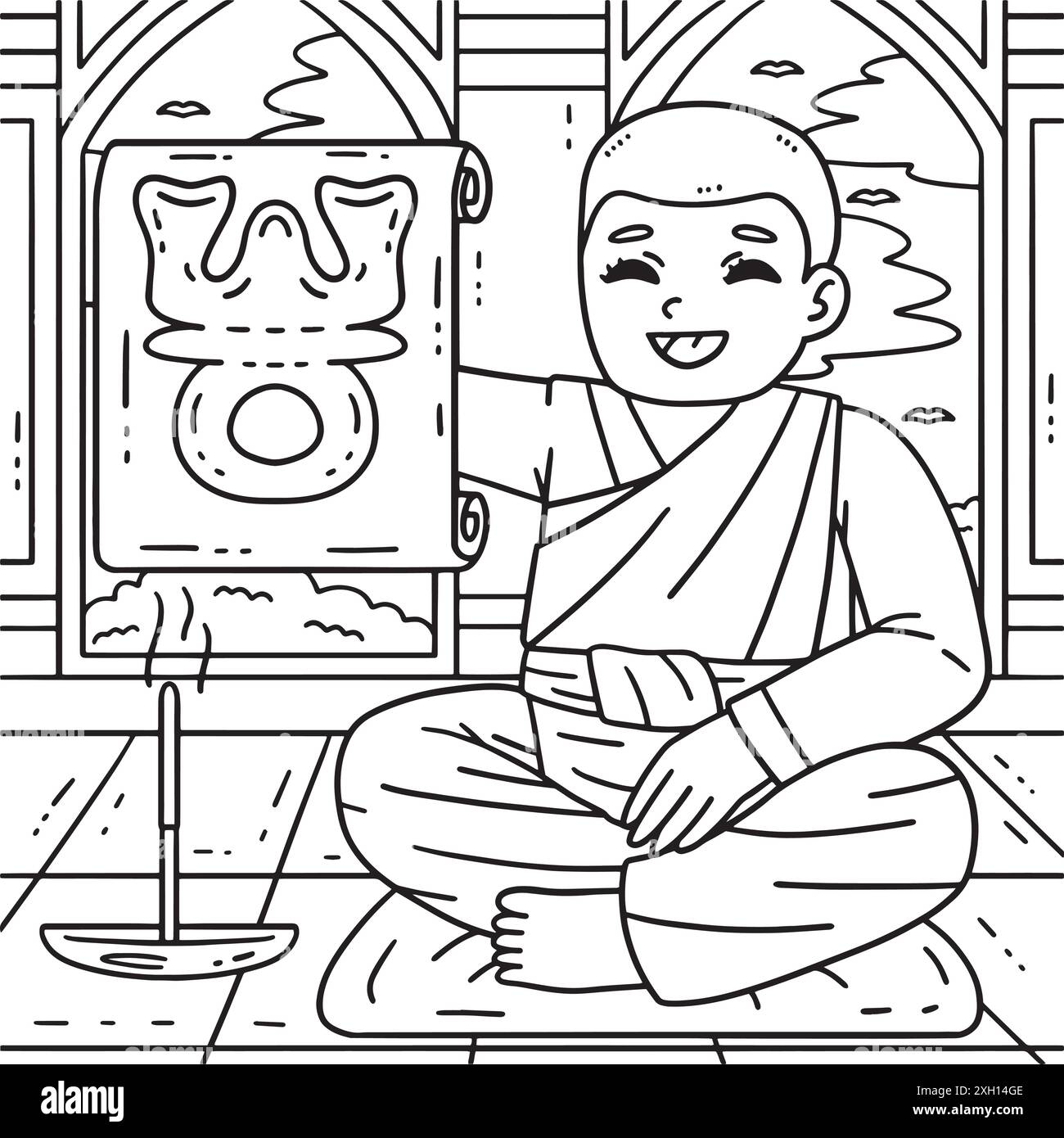 Buddhism Buddhist Monk Triratna Scroll Coloring Stock Vector Image ...