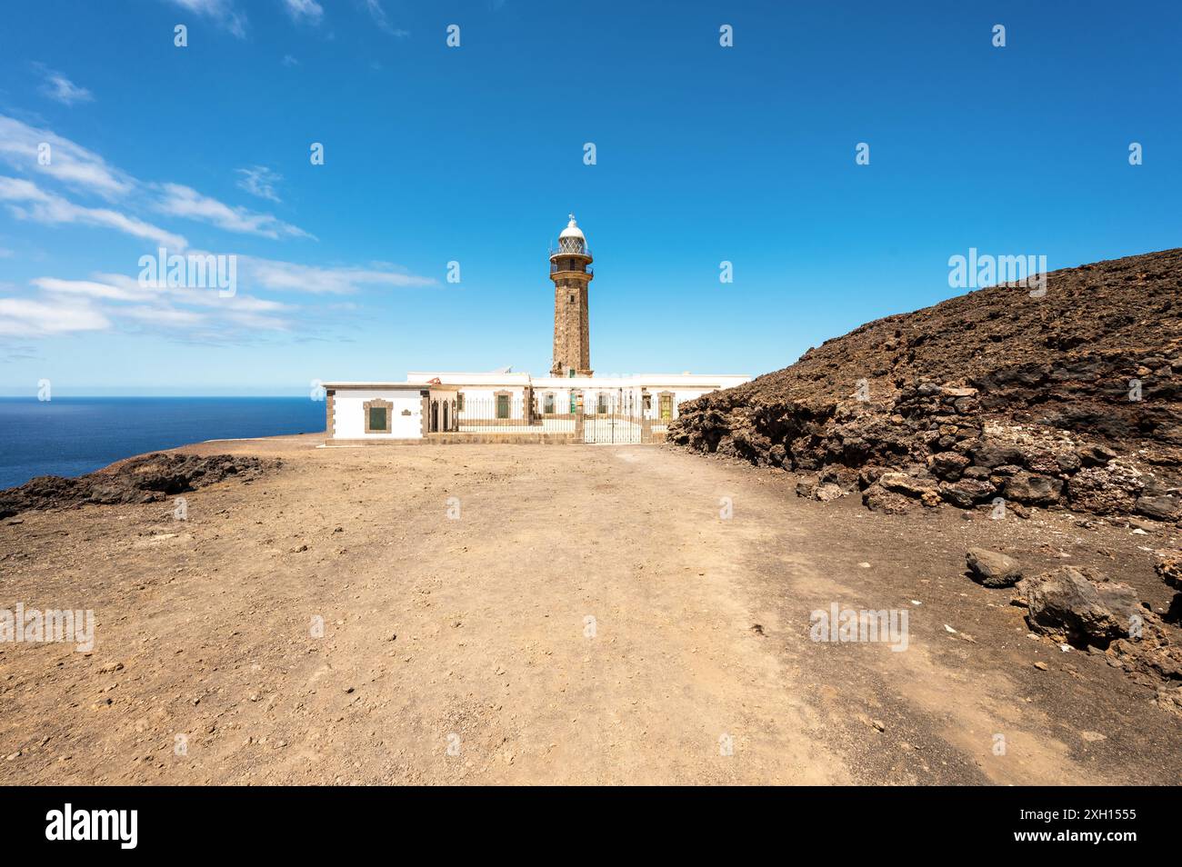 Beautiful view of famous El Faro de Punta Orchilla lighthouse with red ...