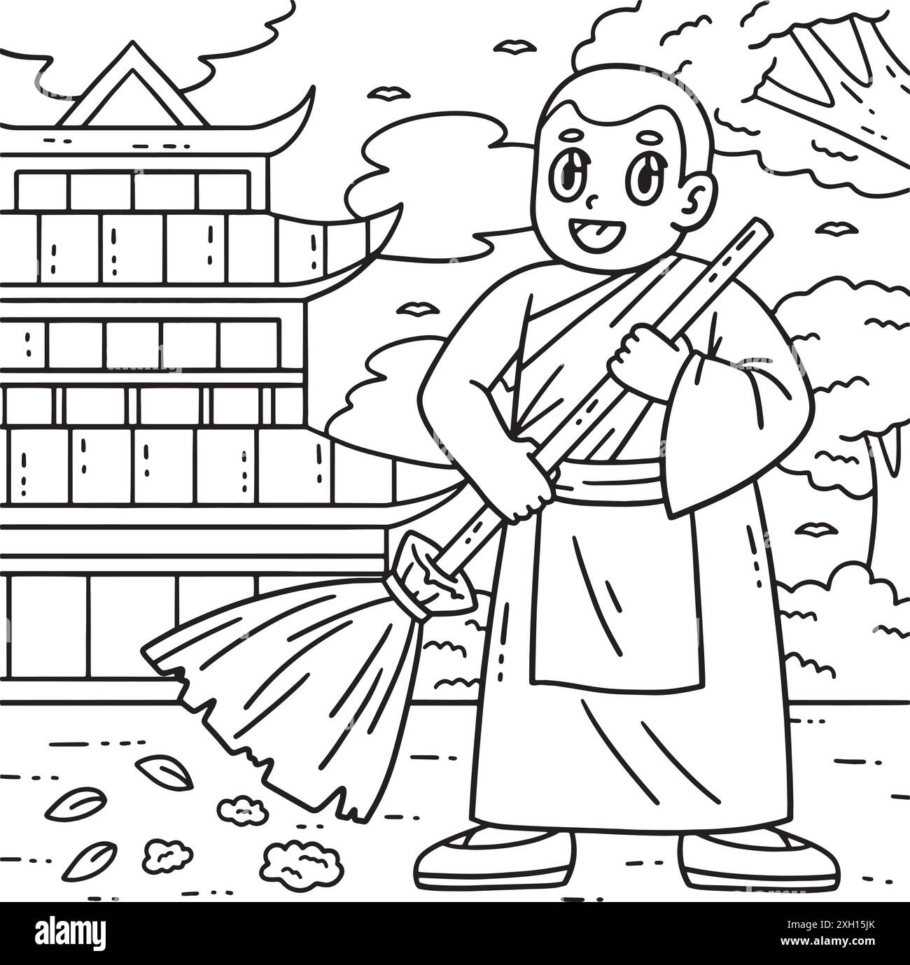 Buddhism Monk Cleaning Coloring Page for Kids Stock Vector Image & Art ...