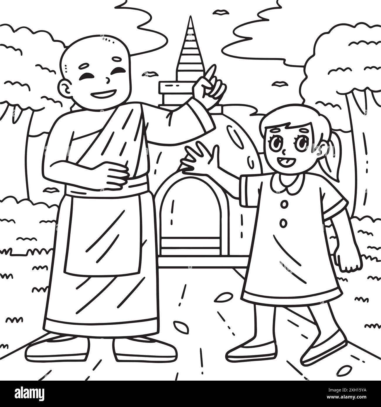 Buddhism Buddhist Monk and Child Coloring Page Stock Vector Image & Art ...
