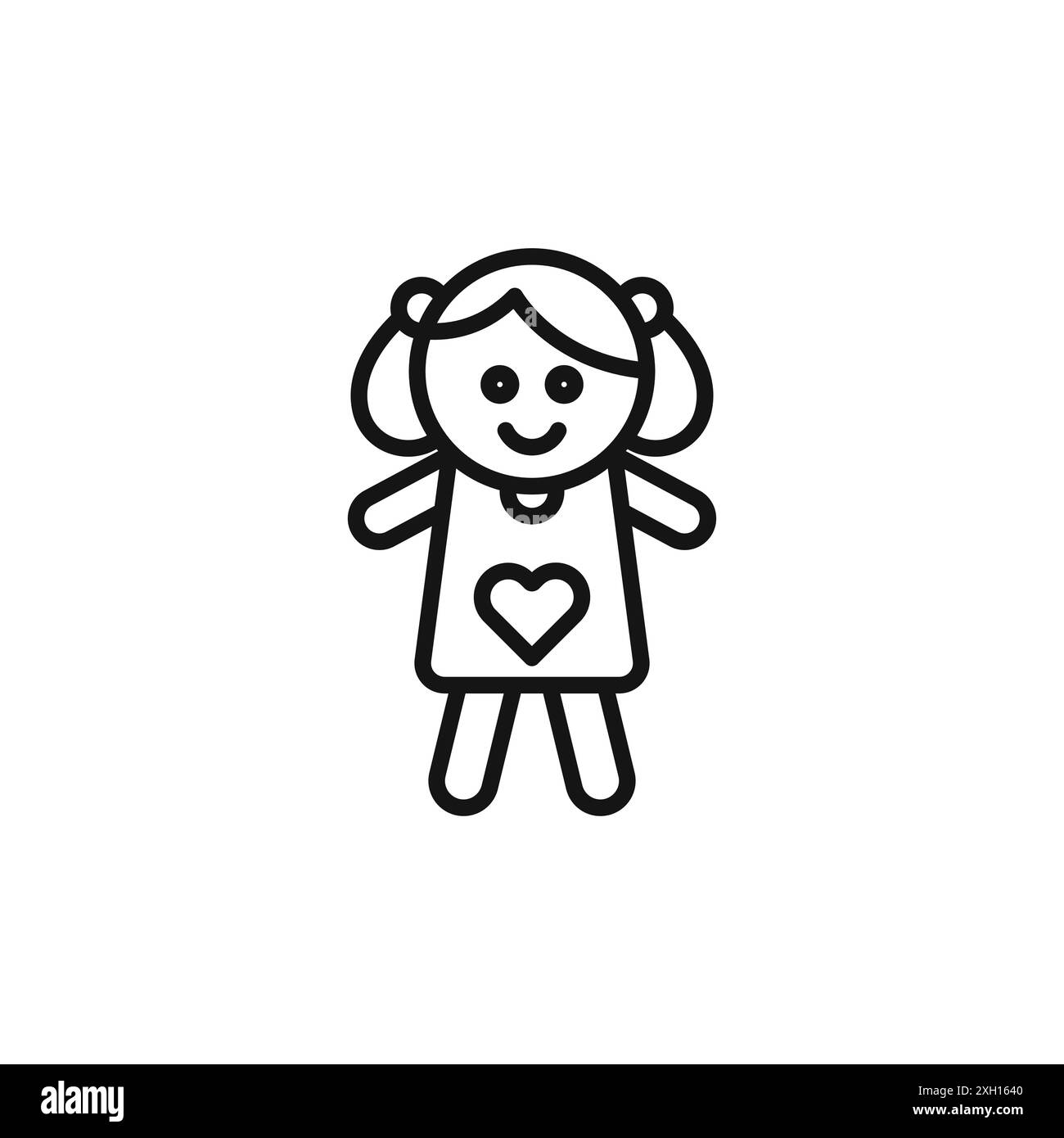Russian girl doll icon logo sign vector outline in black and white ...